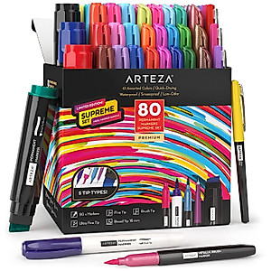 ARTEZA Permanent Markers, Set of 80, 61 Assorted Colors Paint Pens