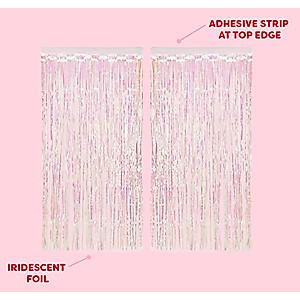 xo, Fetti Decorations Iridescent Fringe Foil Curtain - Set of 2 | Bachelorette Party Bridal Shower Backdrop, Wedding, Birthday Photo Booth