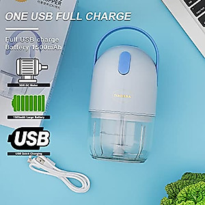 TIKBABA Electric Food Processor,Chopper vegetable cutter,Garlic Grinder with 3 stainless steel blades,Large Power Battery(Blue)