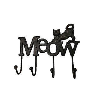 Comfy Hour Antique and Vintage Animal Collection 6" Cast Iron Cat Meow Four Key Hooks Key Chain Wall Hanger