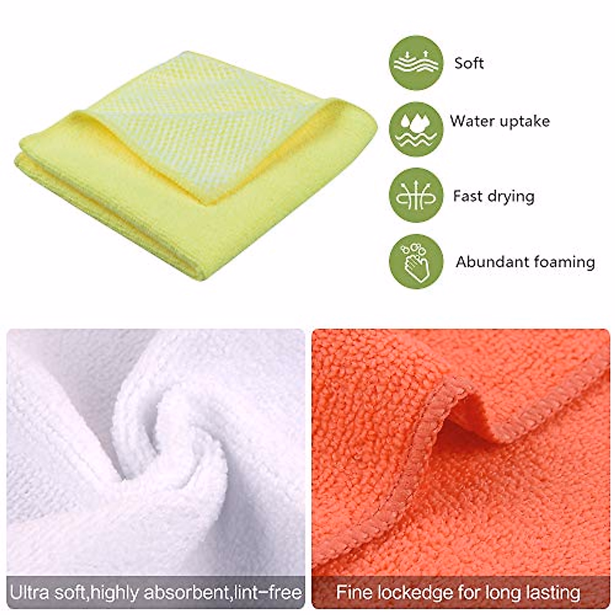 SINLAND Microfiber Dish Cloth for Washing Dishes Dish Rags Best Kitchen Washcloth Cleaning Cloths with Poly Scour Side 5 Color Assorted 12inchx12inch 10pack