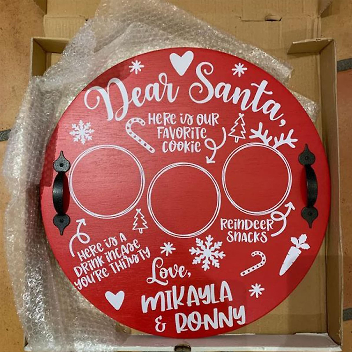 Personalized Wooden Christmas Cookies and Milk for Santa Tray, Custom Wooden Christmas Santa Treat Plate Board with Handle, Christmas Eve Serving Tray Home Party Decoration