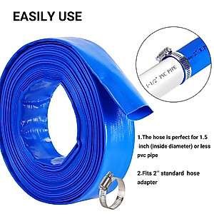 2" x 50 FT Pool Backwash Hose Blue Heavy Duty Reinforced PVC Lay Flat Water Discharge Hose for ...