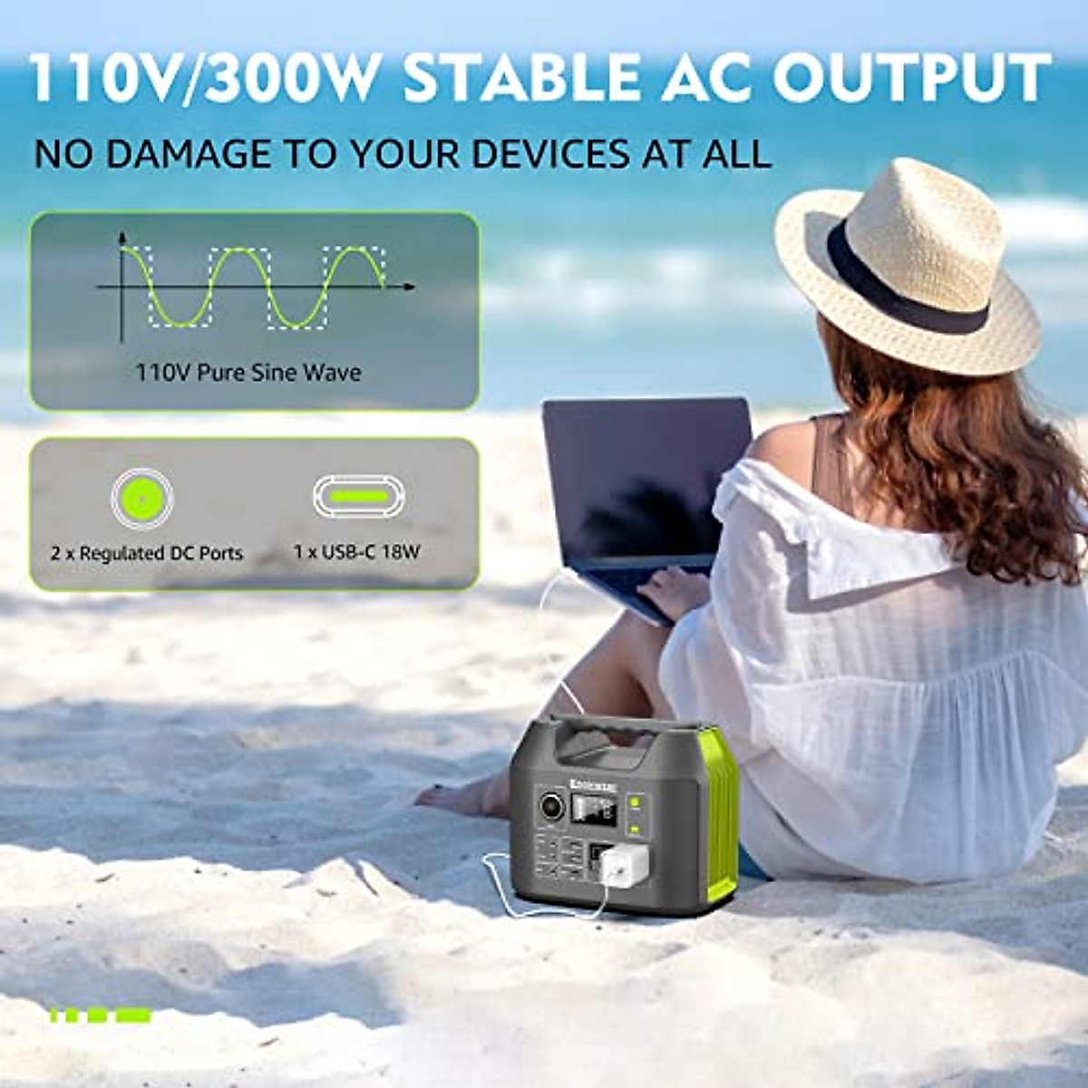 Portable Power Station 300W EnginStar Solar Generators 80000mAh Power Bank 296Wh Battery Pack w/110V Pure Sine Wave AC Outlet for CPAP Camping Outdoors Travel Hunting Emergency Power Supply