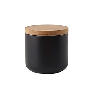 jessie Ceramic Storage Containers with Airtight Seal Bamboo Lids Kitchen Canisters for Tea Spice Seasoning Sugar Coffee (black, 260ml/9 oz)
