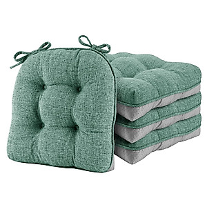 LOVTEX Kitchen Chair Cushions Set of 4, Non-Slip Chair Cushions for Dining Chairs, Shredded Memory Foam Chair Pads with Ties, Tufted Dining Chair Cushions, 15.5" x 15.5", Green