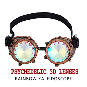 FUTATA Spiked Retro Kaleidoscope Glasses Crystal Rainbow Steampunk Goggles Welding Style Goggles Cosplay Punk Goggles