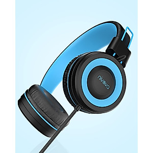 NIVAVA Kids Headphones, K8 Wired Headphones for Kids with Adjustable Headband, 3.5 MM Jack for School, Foldable On-Ear Headset for Girls Boys Kindle Tablet Cellphones Airplane Travel(Blue)