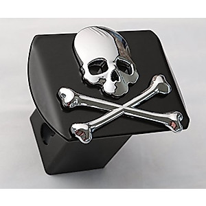 Metal Skull 3D Chrome Bone Metal Emblem on Black Trailer Metal Hitch Cover Fits 2" Receivers New