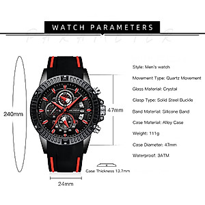 Men’s Stylish Wrist Watch Red Fashion Casual Sport Watch Waterproof ChronographMilitary Analog Quartz Business Watches Best Mens Gift