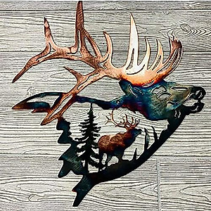 ArtsyCase Home Collection Metal Wall Decor, Elk Deer Metal Wall Art Sculpture Silhouette Craft with Rustic Cabin Décor Finish Wall Decor Hanging for Living Room, Bedroom, Bathroom Indoor, 12.8 inch