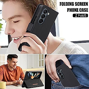 Cellphone Flip Case Kickstand Case for Samsung Galaxy Z Fold 5 5G Case,Premium PU Leather Wallet Case with Card Holder,Magnetic Closure Shockproof Case Full Body Protection Phone Cover Case Protective