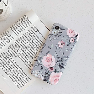 YeLoveHaw for iPhone XR Case for Girls, Flexible Soft Slim Fit Full Protective Cute Shell Phone Case Cover with Purple Floral and Gray Leaves Pattern for iPhone XR 6.1 Inch (Pink Flowers)
