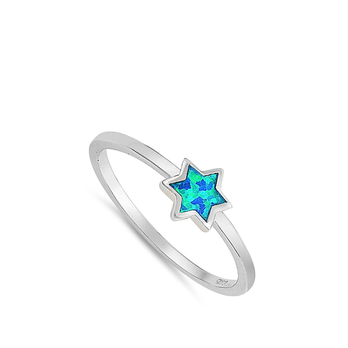 Blue Simulated Opal Star of David Dainty Midi Ring 925 Sterling Silver Band Size 5