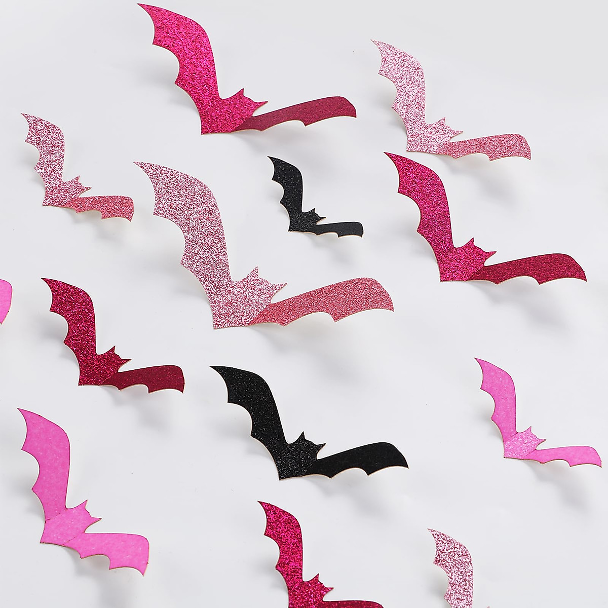 Susurprise Bat Wall Decor, 48PCS 3D Halloween Bat Wall Stickers, Bat Wall Decals Pink Black Hot Pink for Halloween Party Decorations Halloween Home Room Bathroom Indoor Outdoor Decor