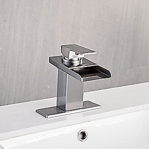 AVSIILE LED Bathroom Sink Faucet, Brushed Nickel Waterfall Single Hole Handle RV Bath Vanity Faucets for Sinks 1 Hole with Metal Pop Up Drain and 2 Water Supply Lines, Stainless Steel Spout