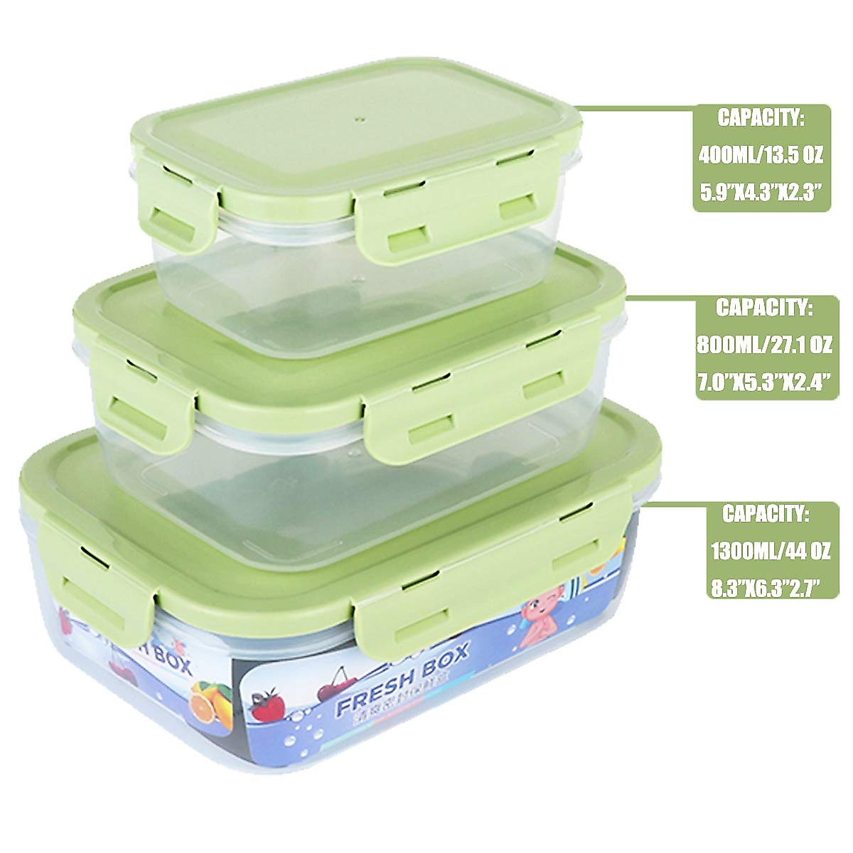 HoleviFO Food Containers Set with Lids Airtight - Plastic Lunch Bento Boxes - Meal Prep Containers, Microwave, Dishwasher, and Freezer Safe (Green)
