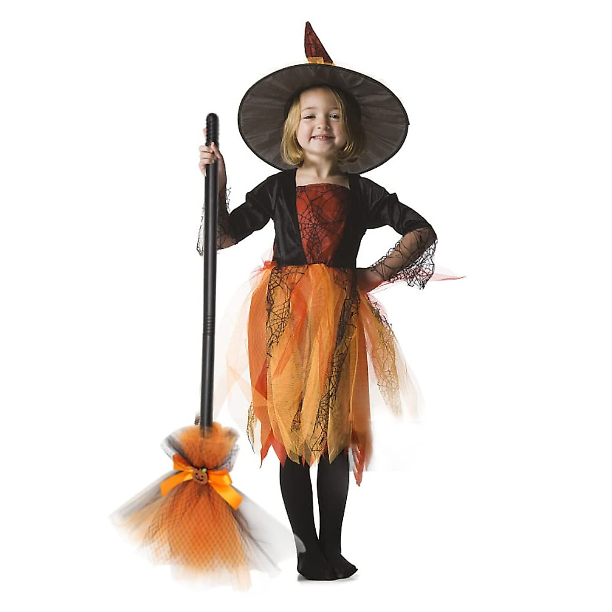 2pcs Halloween Witch Broom, Kids Cosplay Broom Prop Plastic Broom Props Witch Flying Broomstick with Adjustable Handle for Halloween Costume Party Supplies (Orange, Purple)