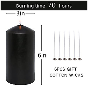 MISSYO 70 Hour Long Burning Unscented Pillar Candles, Dripless and Smokeless Candles for Home Weddings Restaurant Spa Church - Black, 3x6 inch, 3 Pack