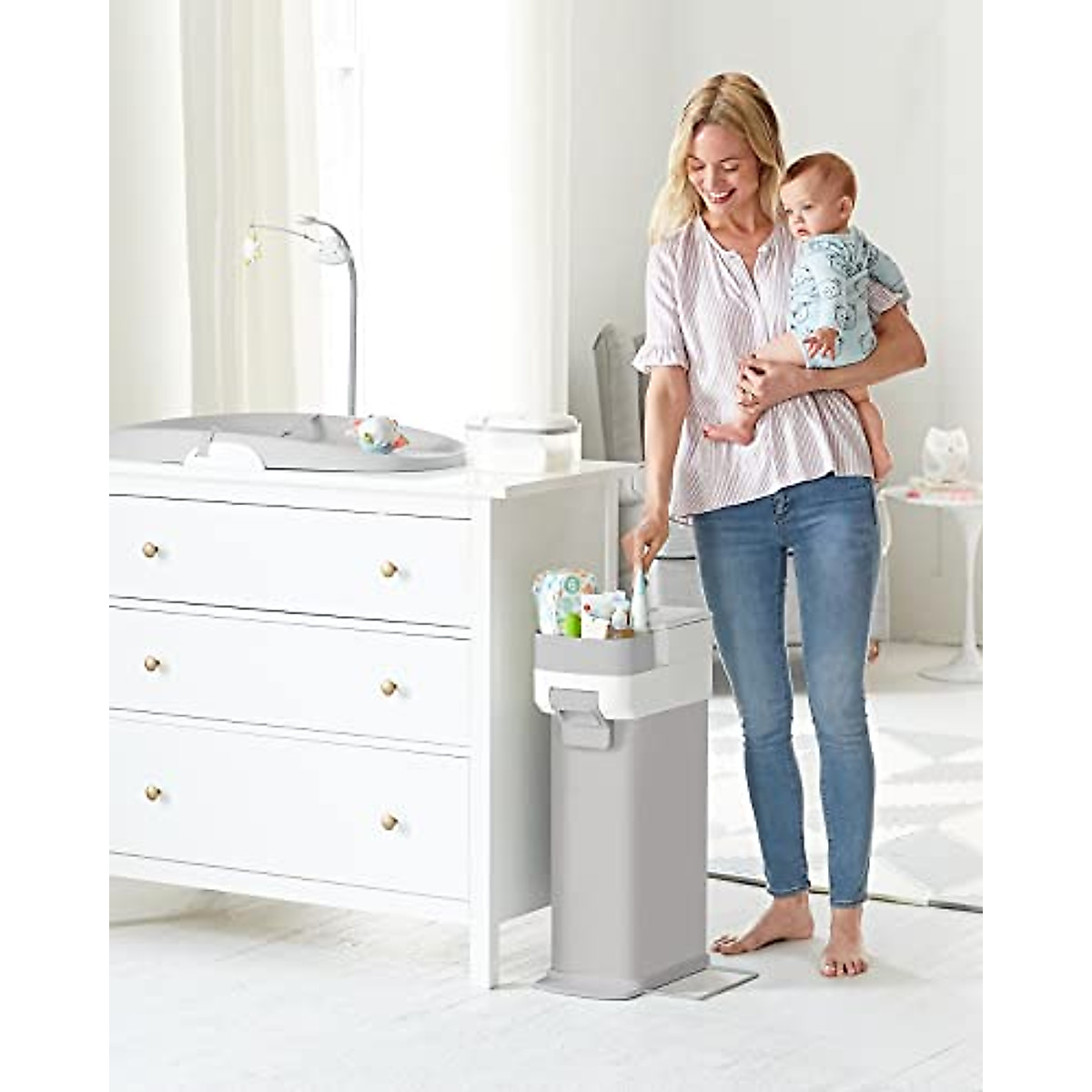 Skip Hop Diaper Pail with Dual Air-Lock, Universal Refill Bags, White