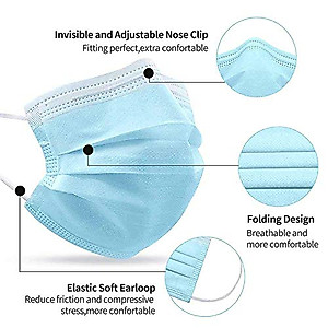 G-BOX 3-Ply Adult Black Disposable Face Masks with Elastic Earloops & Metal Nose-wire (50, Black)