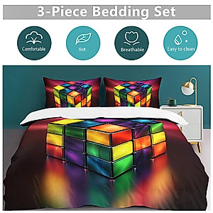 HotcoS Magic Cube ​Puzzle Comforter Set Queen 3 Pieces Bedding Set Lightweight Soft Bedding Comforter Sets for All Season with 1 Duvet Cover 86""x70"" 2 Pillow Shams 30'' X 20'', Style
