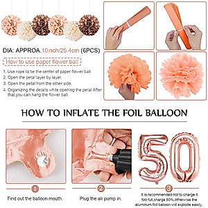 50th Birthday Decorations for Women, Rose Gold Party Supplies Balloon Garland Arch Kit with Happy Birthday Banner Tassels Confetti Balloon Number 50 Birthday Wedding Anniversary for Her
