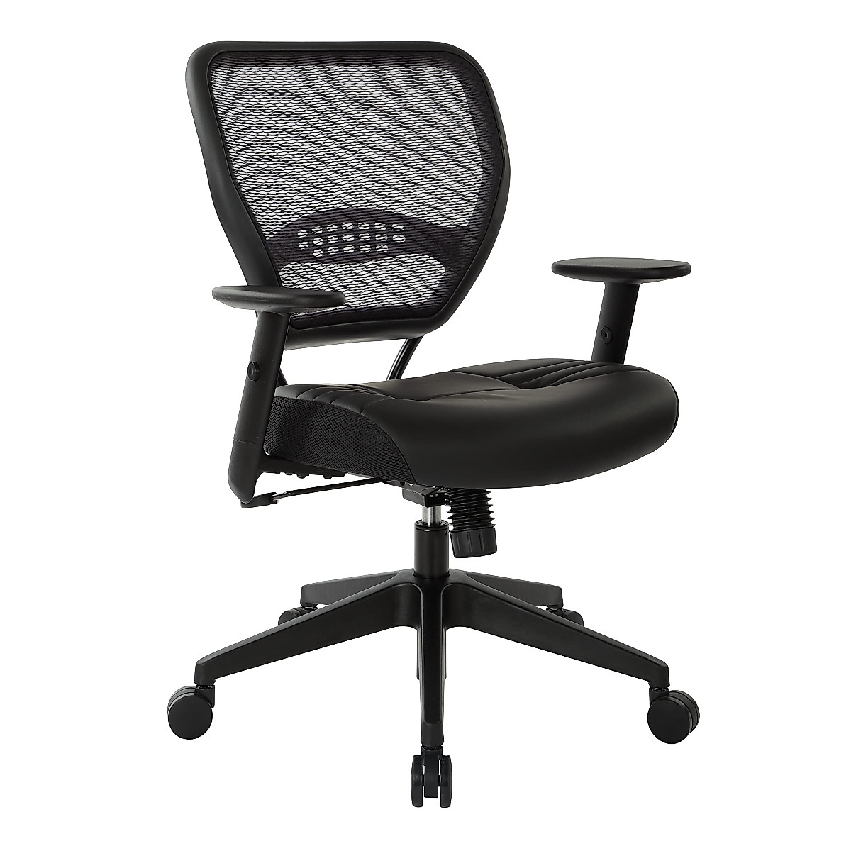 SPACE Seating Professional AirGrid Dark Back and Padded Black Eco Leather Seat, 2-to-1 Synchro Tilt Control, Adjustable Arms and Tilt Tension with Nylon Base Managers Chair