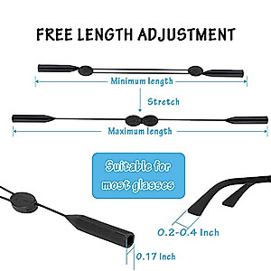 BERYLER® 4 Pack Adjustable Glasses Strap for Kids (7" to 9.8"), Durable Sunglass Strap, Waterproof Eyeglass Strap, Anti-Slip Glasses Holder Strap (Black)