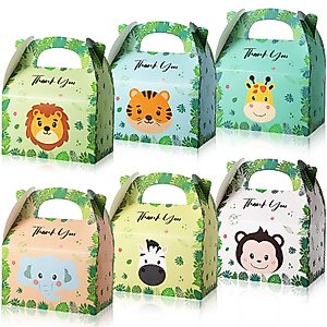 Marspark 24 Pcs Animal Party Favor Treat Box Safari Party Bags Zoo Party Favor Candy Goodie Gift Box for Kids Baby Shower Jungle Theme Party Supplies Birthday Party Decorations