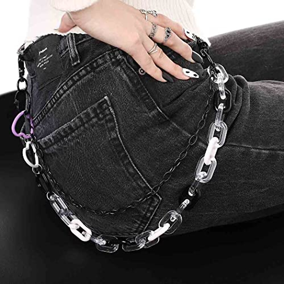 Bounzhi Cute Pants Jean Chain Layered Keychain Punk Colorful Pendants Heart Pocket Trousers Chain Hiphop Rock Wallet Chains Body Jewelry for Men and Women (Black)
