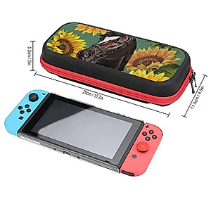 Horses with Sunflowers Travel Carrying Case Tote Bag For Nintendo Switch Accessories Holds 20 Game Card Bag