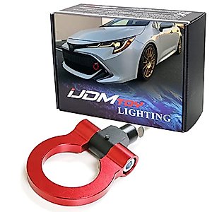 iJDMTOY Sports Red Track Racing Style Tow Hook Ring Compatible with Toyota 2018-up C-HR, 2019-up Corolla Hatchback, Made of Lightweight Aluminum