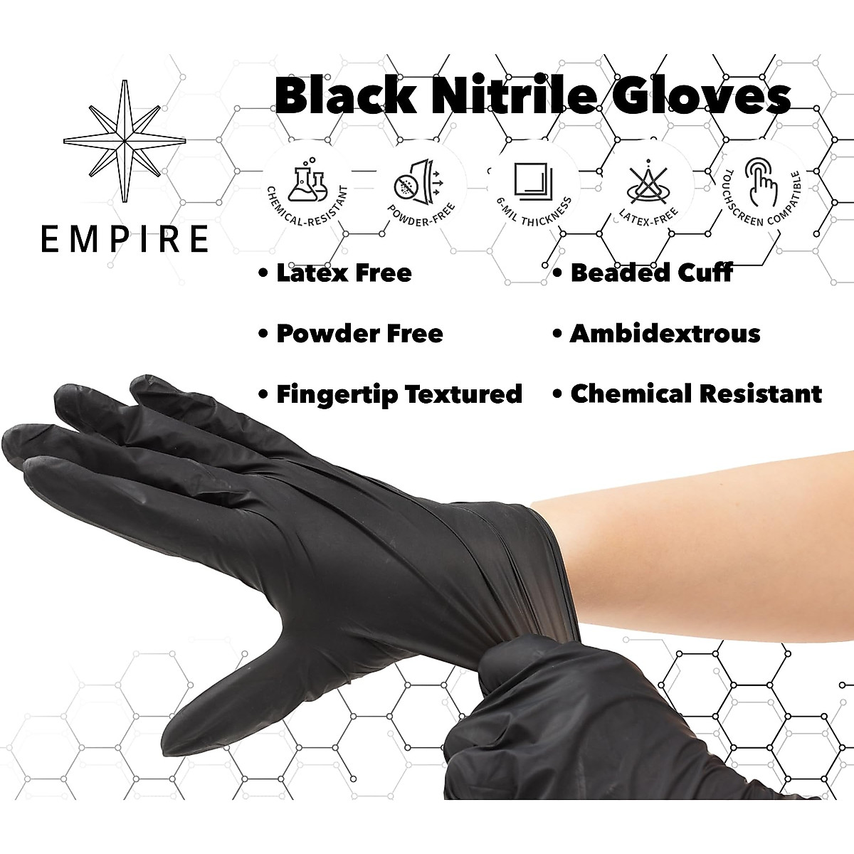 EMPIRE - Black Nitrile Exam Gloves Case - Premium - Non-Sterile - Powder Free - Single Use, Disposable - Latex Free - For Medical, Dental, Lab, Food Service, Home, Fentanyl Resistant, Small 1000 Count