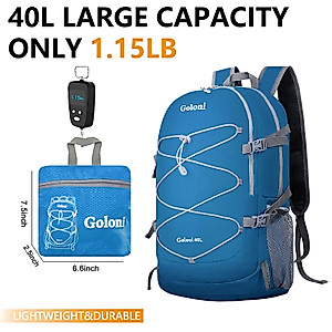 Goloni Ultra Lightweight Packable Backpack 40L - Foldable Hiking Backpack Water Resistant Small Foldable Daypack for Travel,Po Blue