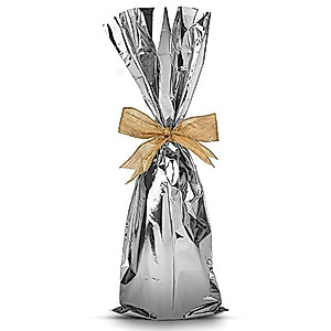 MT Products Metallic Mylar Wine Silver Gift Bags for Bottles Sparkle Look - Great for a Wine Pull - (25 Pieces) (Ribbon and Rope Not Included)