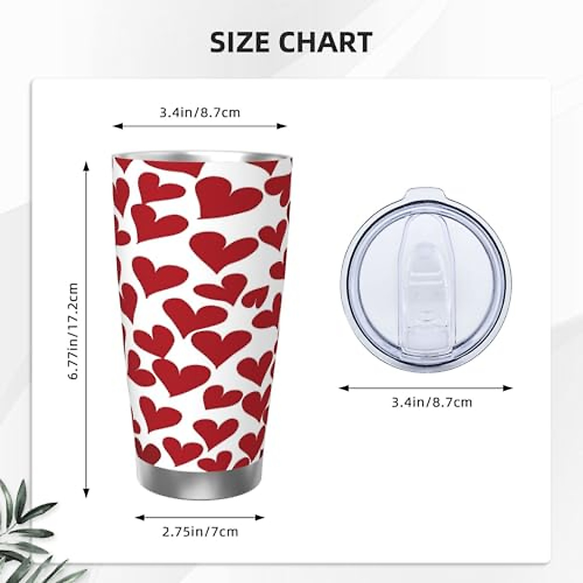AYCZN Red Heart 20 OZ Tumbler Stainless Steel Travel Coffee Mug, Romantic Insulated Water Bottle with Lid Leakproof Thermal Cup