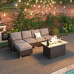 Grand patio Sofa Sets Outdoor Furniture Sets 6 Pieces Conversation Set, Wicker Patio Furniture Sectional Sofa with Thick Cushions for Yard Garden Porch &Brown