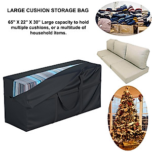 H-kenan Heavy Duty 600D Waterproof Extra Large Outdoor Patio Cushion Furniture Storage Bag with Handles, Zipper for Patio Furniture and Other Storage Items L 65“ x W 22” x H 30”