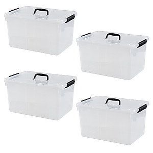 CadineUS 4-pack 18 Liter Clear Plastic Storage Box, Latch Storage Bins with Lids
