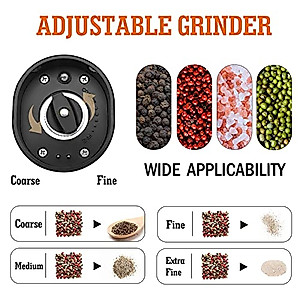 Electric Salt and Pepper Grinder Set Rechargeable With Charging Base, Automatic Salt and Pepper Mill Set with Adjustable Coarseness and LED Light (Black)