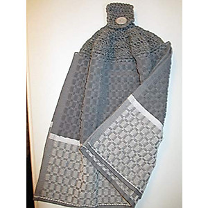 Crocheted FULL Towel Shades of Grey Kitchen Towel with Grey Heather Yarn