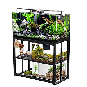WSYFC Fish Tank Stand Metal Aquarium Stand Black 40 Gallon Aquarium Turtle Tank Double Layer with Storage Weight Capacity 660lbs 36.5" x 18.5" x 29.5" Breeder Reptile Tank Stand