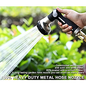 ESOW Garden Hose Nozzle 100% Heavy Duty Metal, Water Hose Sprayer with 8 Watering Patterns, Thumb Control On Off Valve, High Pressure Nozzle Sprayer for Watering Plants, Car and Pet Washing, Black