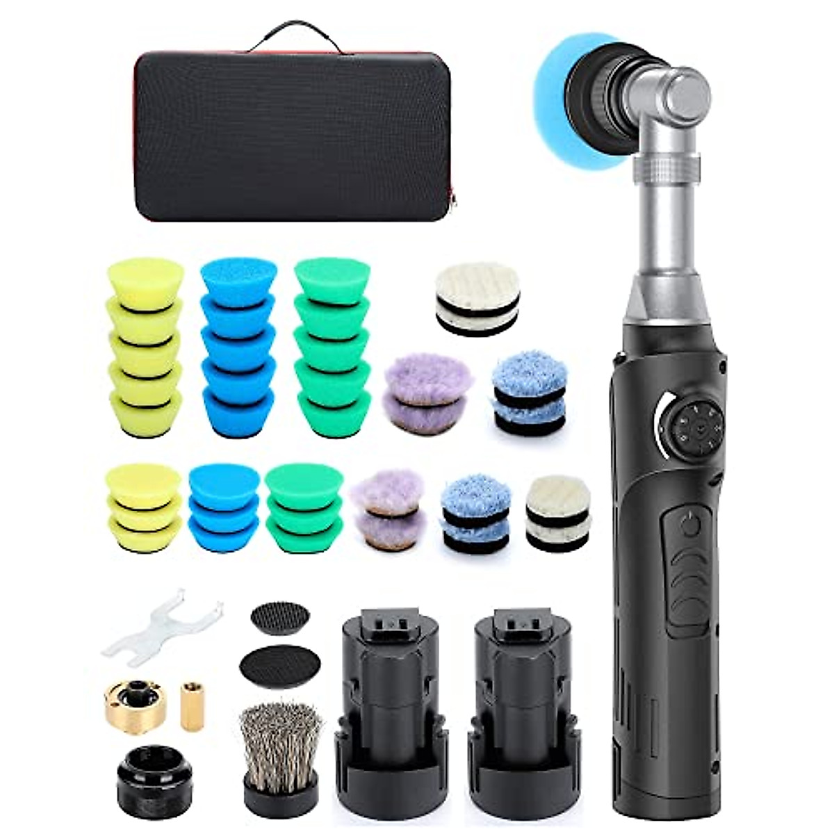 Aiment Mini Polisher w/ 2 Batteries, Cordless Polisher Small Buffer Car Detailing Kit for Vehicle Corner Polishing Paint Correction, Micro Car Polisher w/ 6 Speeds 2000-5000RPM