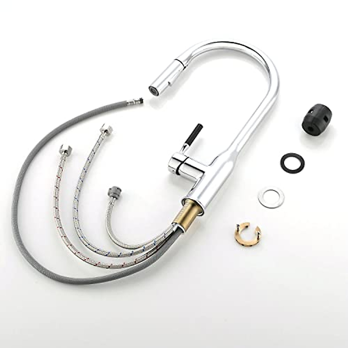 Leekayer Pull Out Kitchen Faucet with Sprayer Chrome Finish Kitchen Mixer Tap Single Lever One Hole Mount 2 Water Flow Type