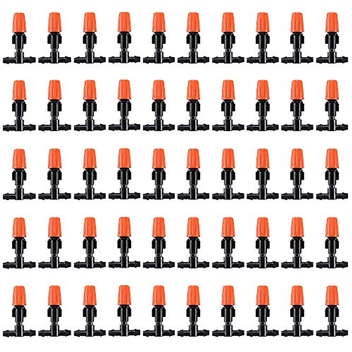 MSDADA 50pcs Micro Spray Adjustable Flow Irrigation Drippers, 1/4 InchGarden Adjustable Sprinkler drip Irrigation Mister Heads with 3 Tee Irrigation Misting Drip Kit