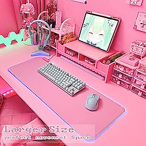 JMIYAV Pink RGB Gaming Mouse Pad 31.5x12 Inch PC XL Large Extended Glowing Led Light Up Desk Pad Non-Slip Rubber Base Computer Mouse Pad Cute Mousepad Mat 31.5x12 Inch Upgrade