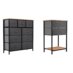 YITAHOME Dresser with 9 Drawers - Fabric Storage Tower (Dark Grey) & Storage Tower Unit with 2 Drawers - Dark Grey