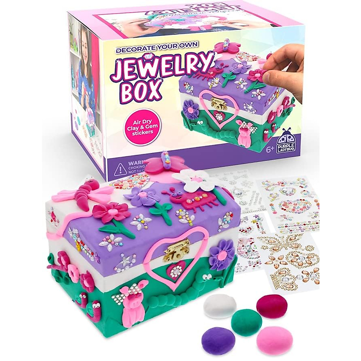 PURPLE LADYBUG Design Your Own Jewelry Box Craft Kit - DIY Jewelry Box for Girls 8-12, & Fun Girls Arts & Crafts Age 6-8 & Up - Great Birthday & Valentines Easter Gifts for Girls 8-10 Years Old